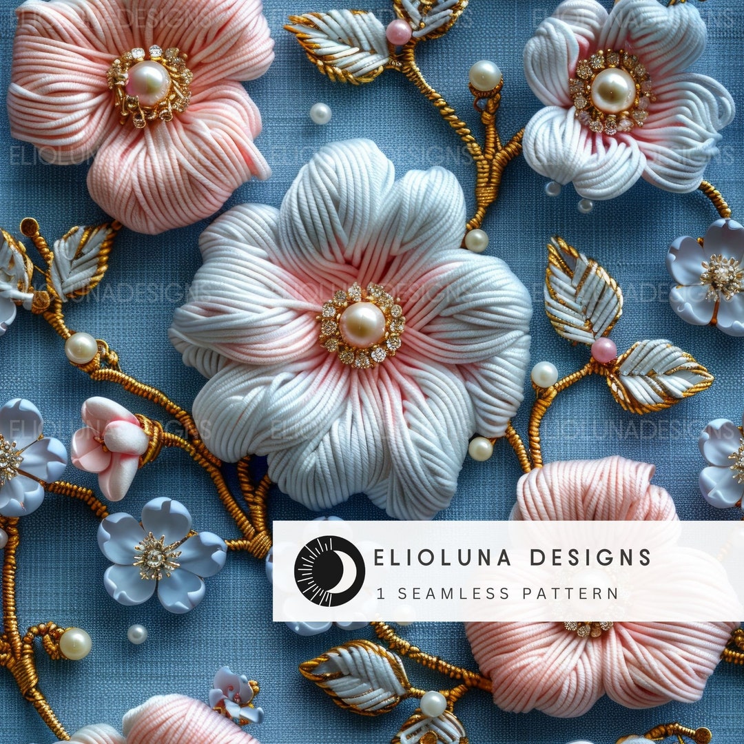 Floral Pattern Digital Paper Embroidered Floral Pattern Seamless ...