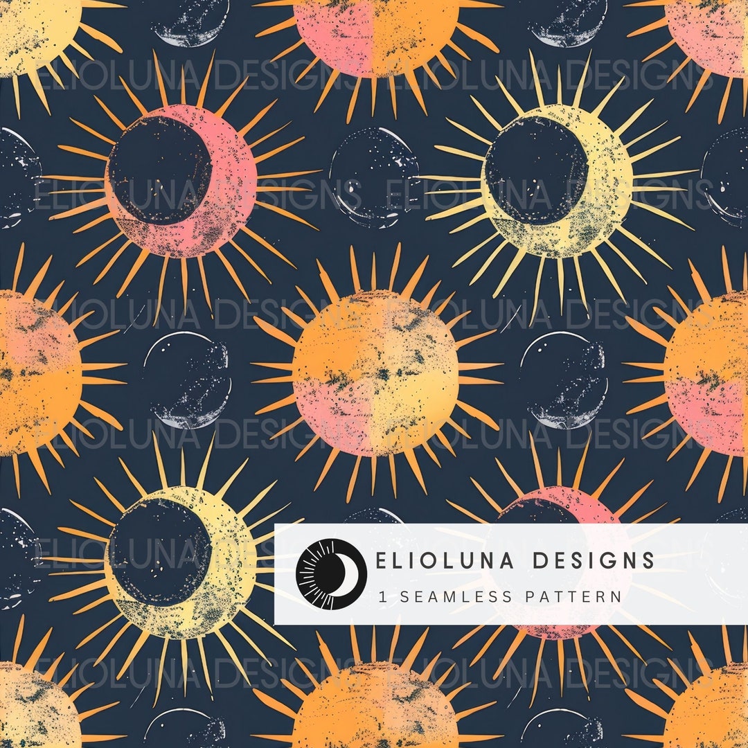 Solar Eclipse Pattern Moon Seamless Celestial Digital Paper Solar ...
