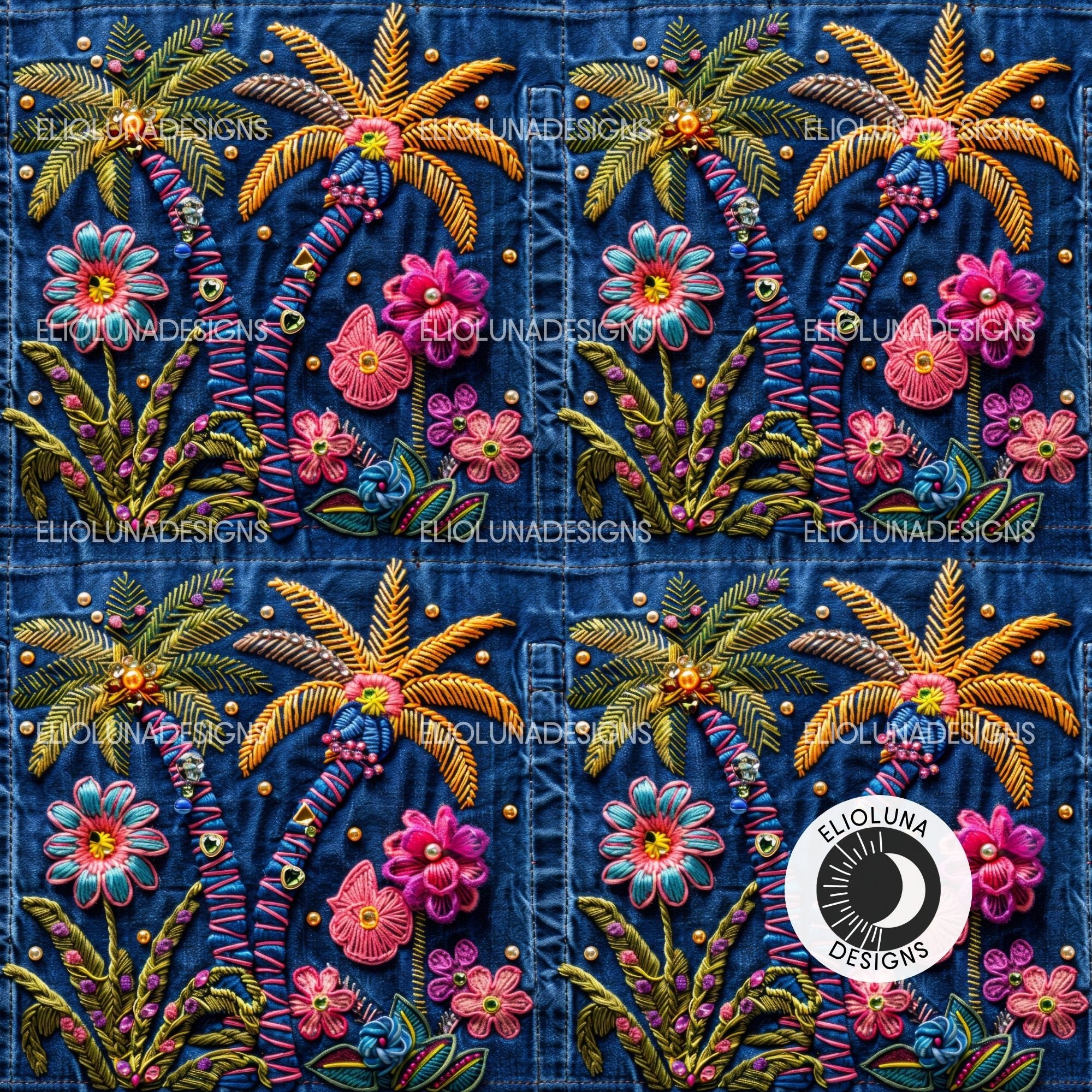 Palm Tree Denim Pattern Digital Paper Palm Tree Pattern Seamless ...