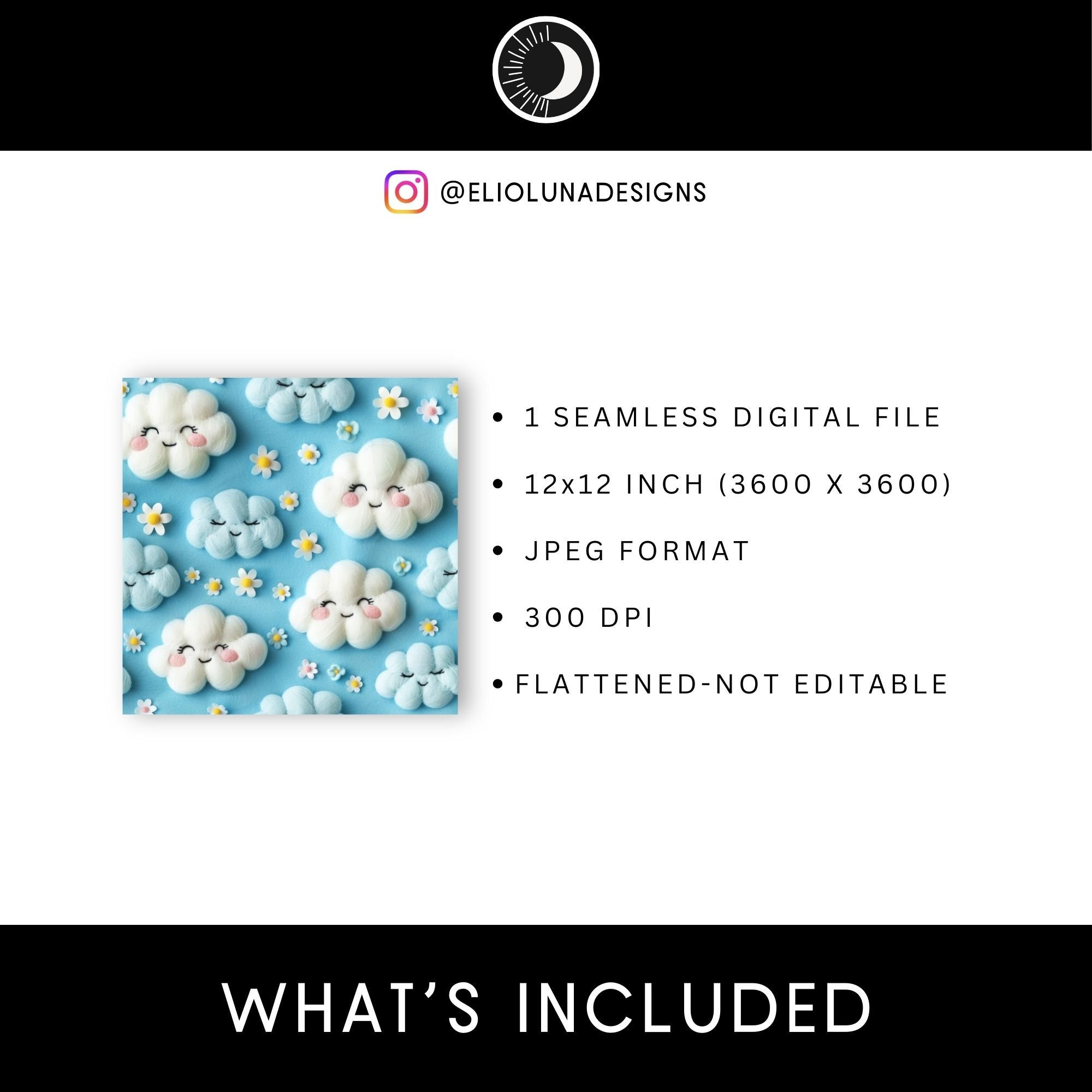 Cloud Pattern Happy Clouds Digital Paper Cute Clouds Seamless Pattern ...