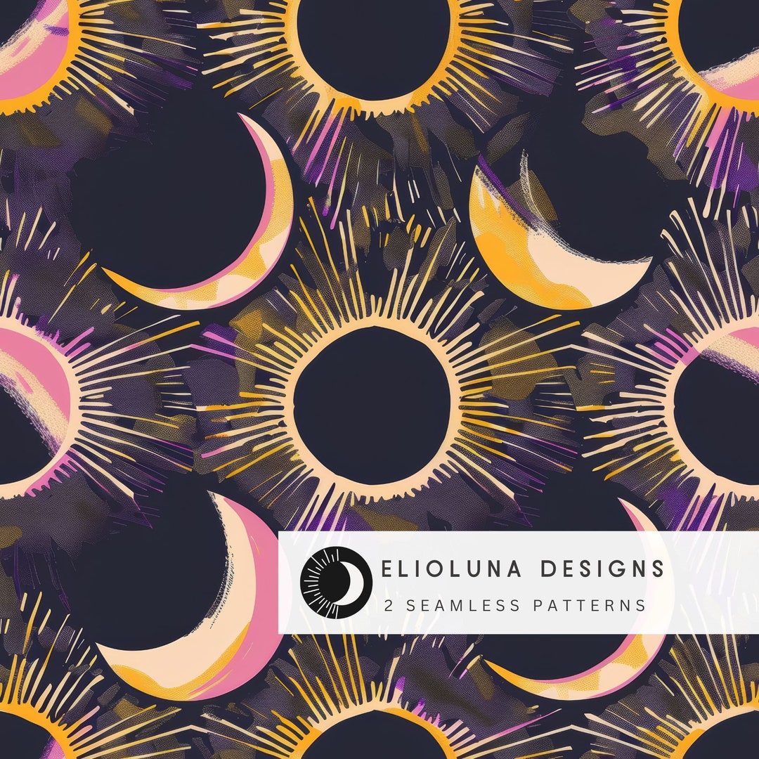 Solar Eclipse Pattern Moon Seamless Celestial Digital Paper Solar ...
