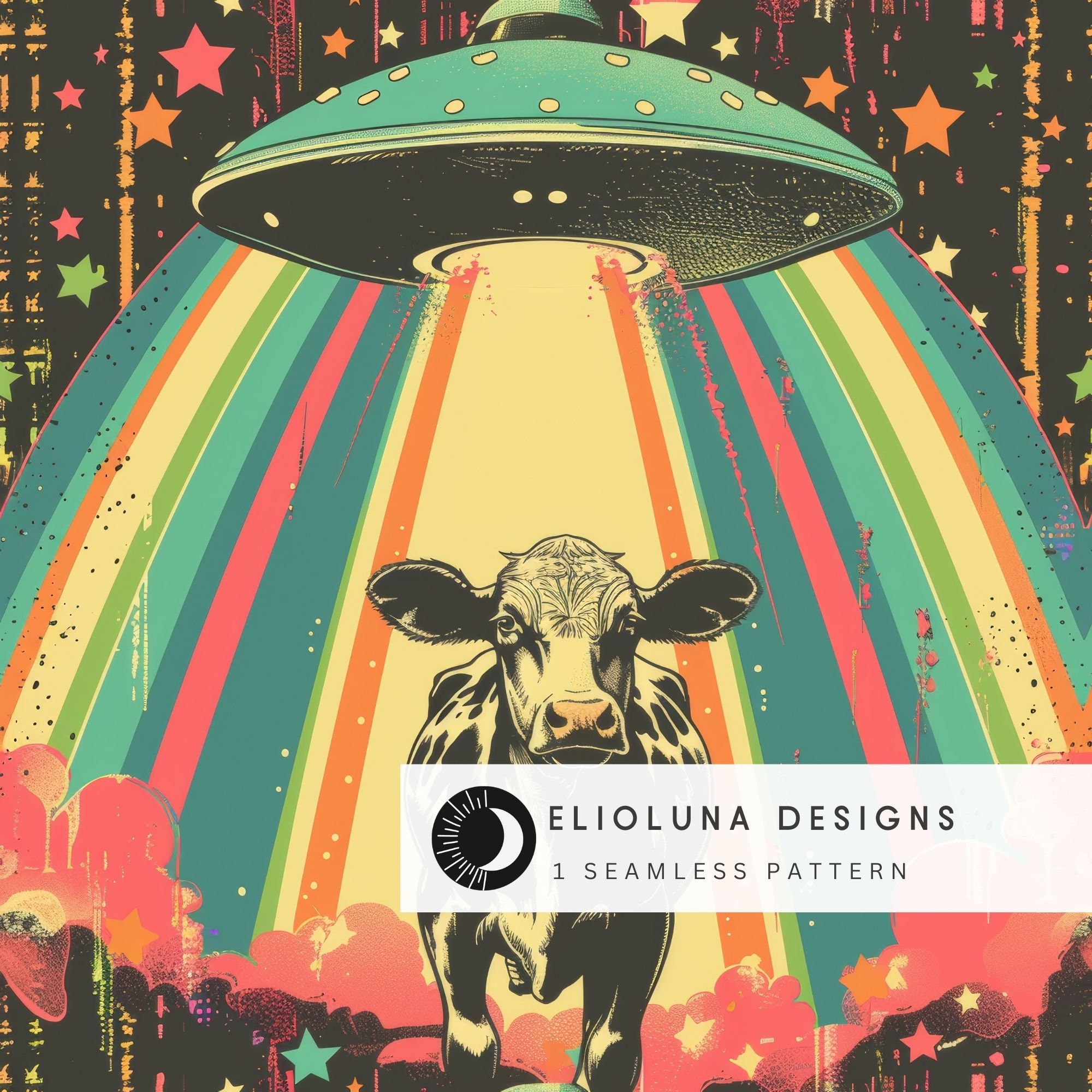 Cow Abduction Pattern Cosmic Cow Seamless Rainbow Pattern Alien ...