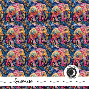 Elephant Digital Paper Embroidered Elephant Pattern Seamless Digital ...