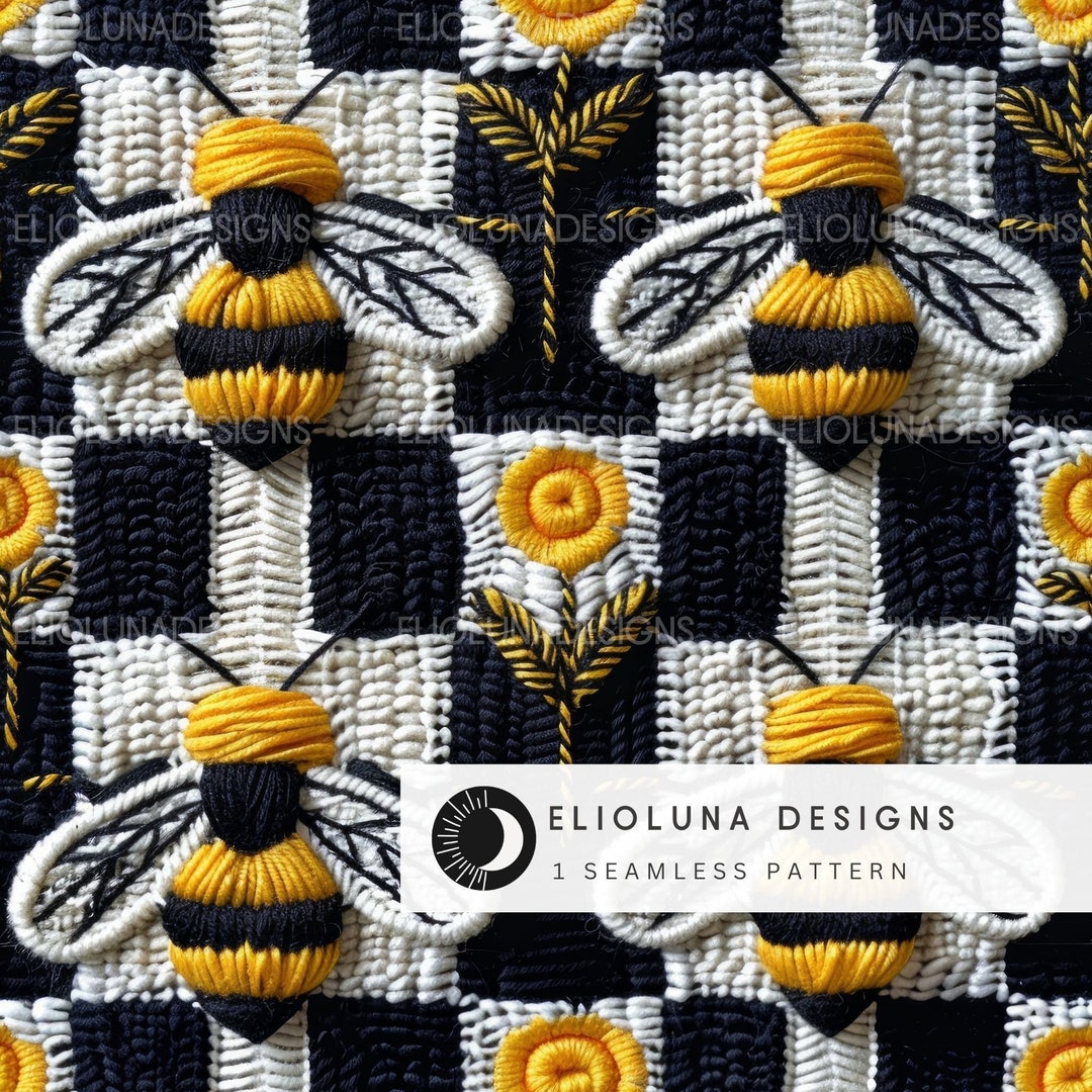 Bee Knitted Pattern Digital Paper 3D Felt Bumblebee Seamless Digital ...