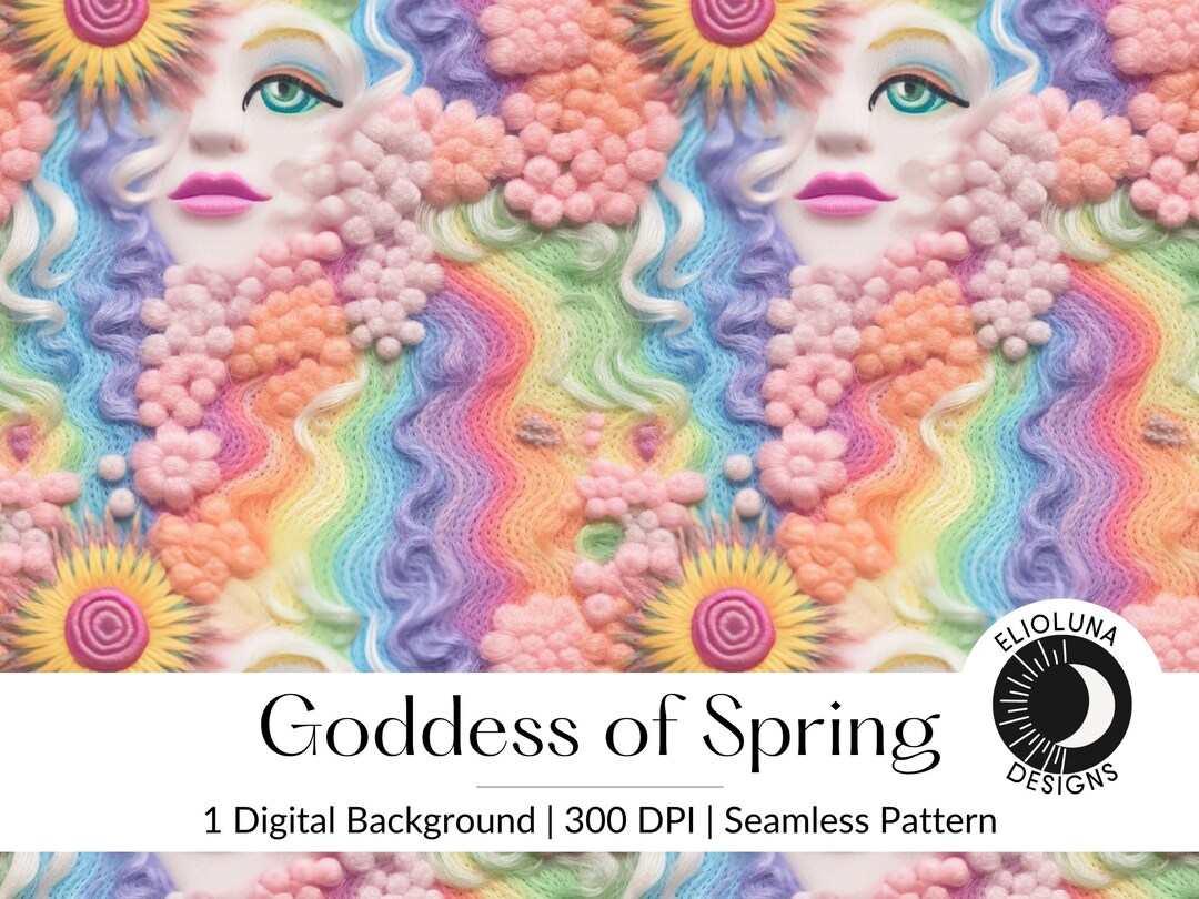 Spring Seamless Pattern Rainbow Digital Paper Floral 3D Faux Embroidery ...