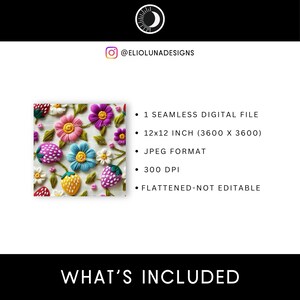 Floral Strawberry Pattern Faux Embroidery Digital Paper 3D Strawberry ...