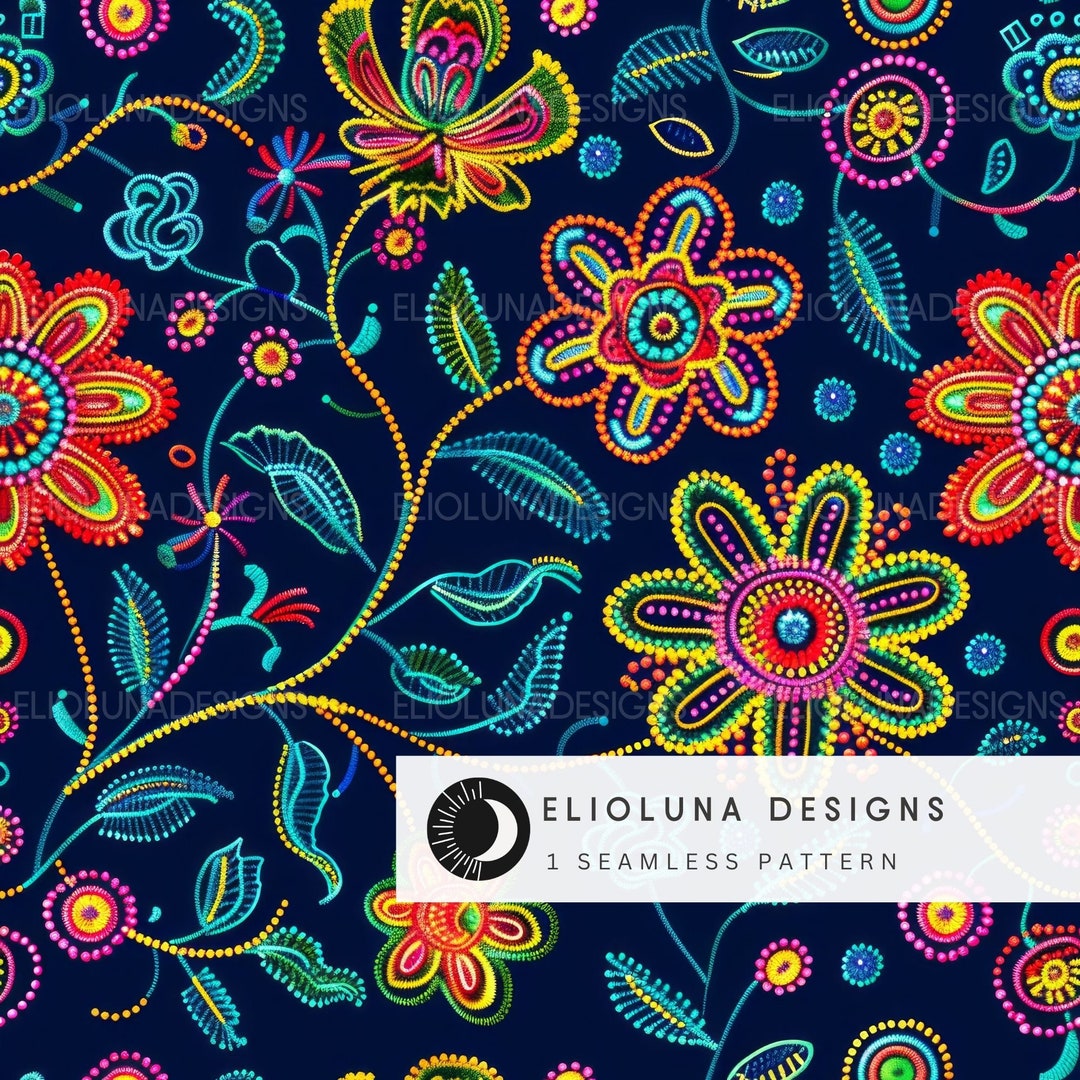 Beaded Floral Pattern Digital Paper Beaded Floral Pattern Seamless ...