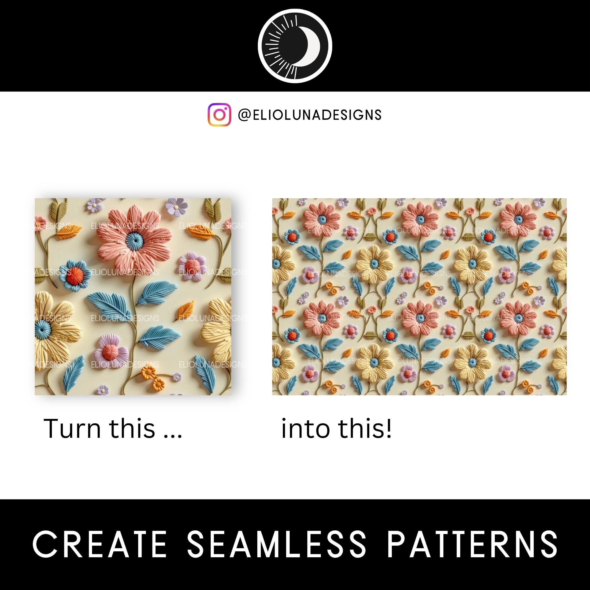 Floral Pattern Digital Paper Boho Knitted Floral Pattern Seamless ...