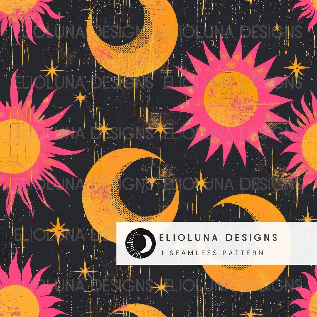 Solar Eclipse Pattern Moon Seamless Celestial Digital Paper Sun and ...