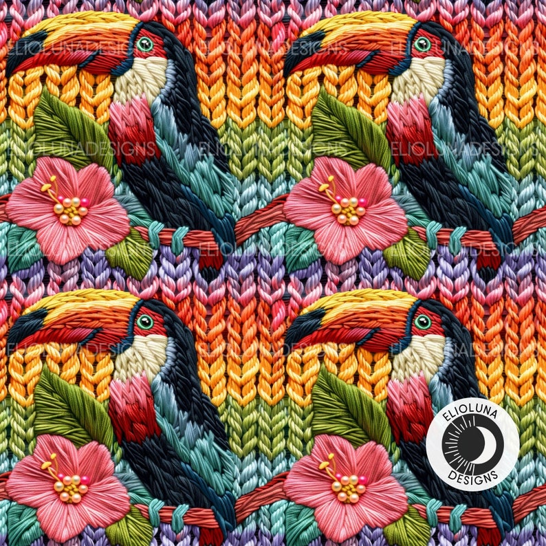 Toucan Pattern Digital Paper Tropical Knitted Toucan Pattern Seamless ...