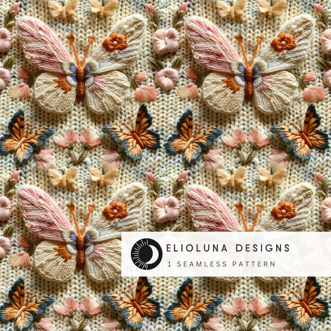 Boho Butterflies Pattern Digital Knitted Butterflies Seamless Pattern ...