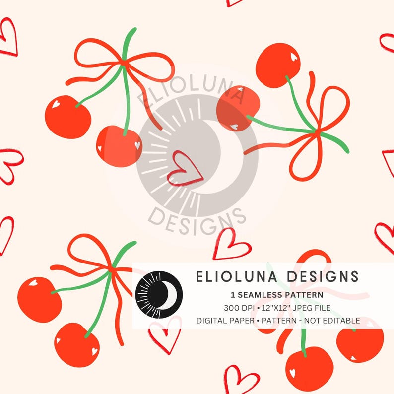 Cherry Coquette Heart Valentine Seamless Pattern Valentine Pattern ...