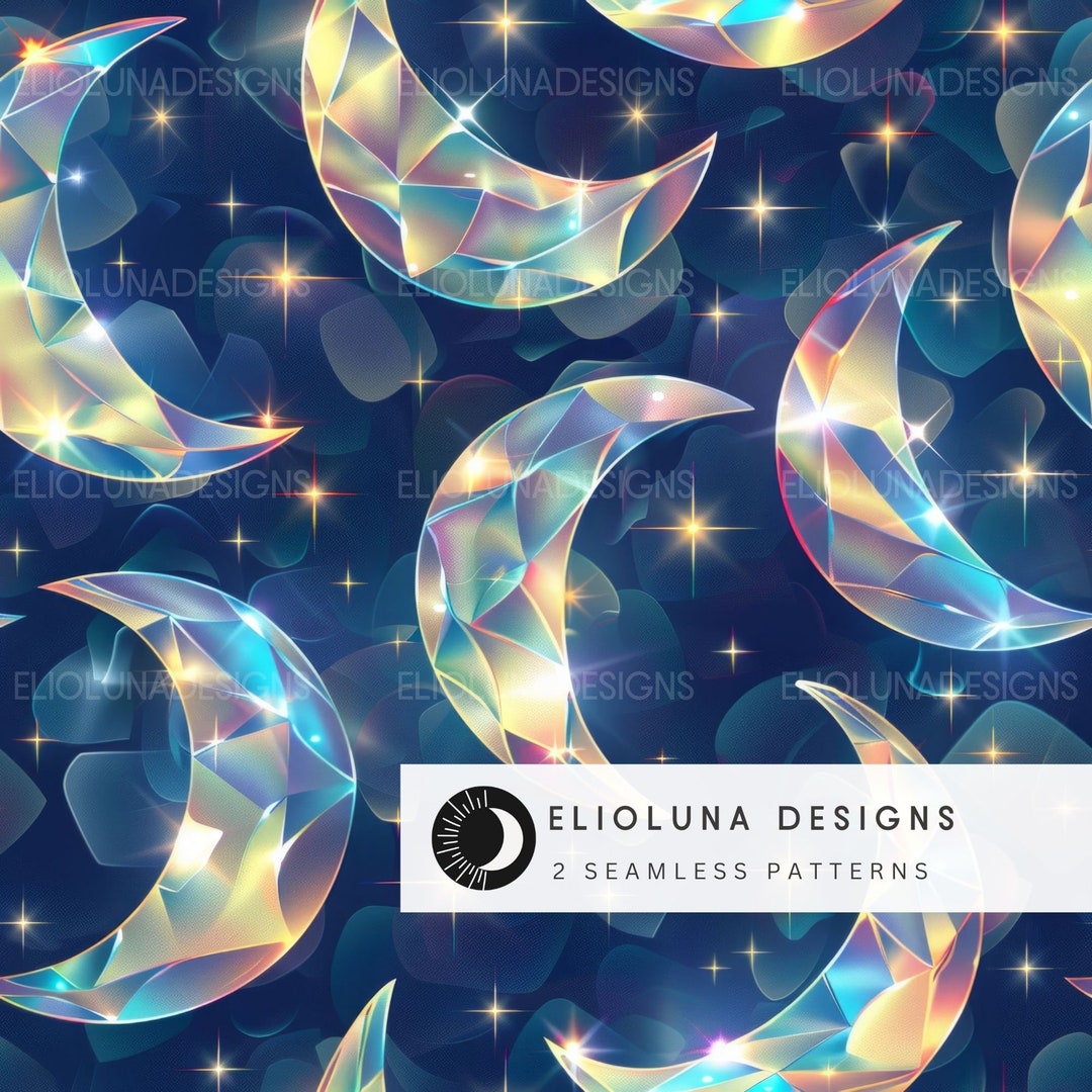 Iridescent Moon Pattern Celestial Seamless Moon Digital Paper Celestial ...