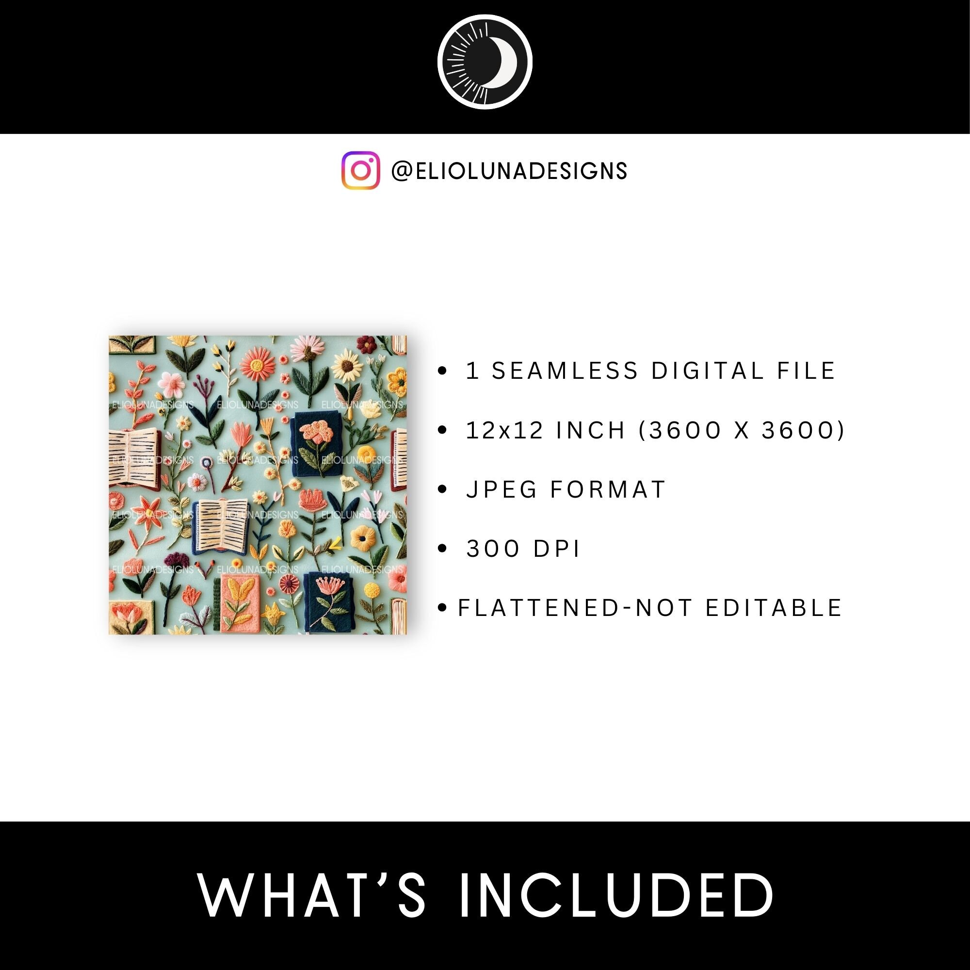 Floral Book Faux Embroidery Digital Seamless Pattern Book Floral ...