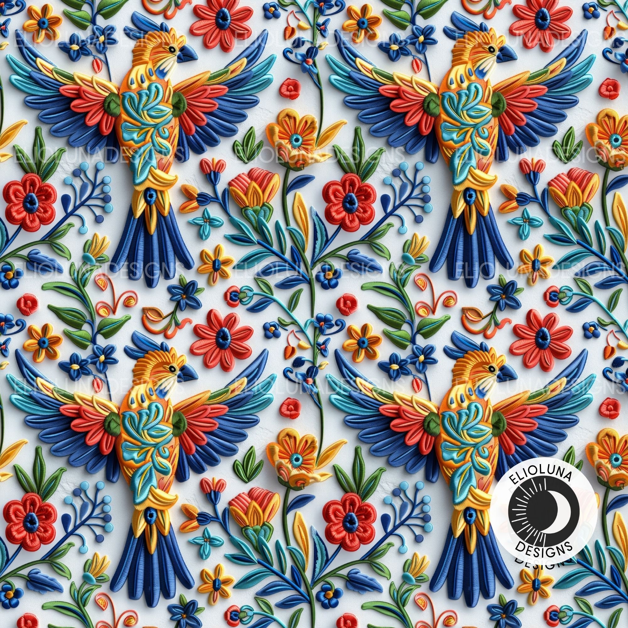 Floral Birds Pattern Digital Paper Folk Art Floral Pattern Seamless ...