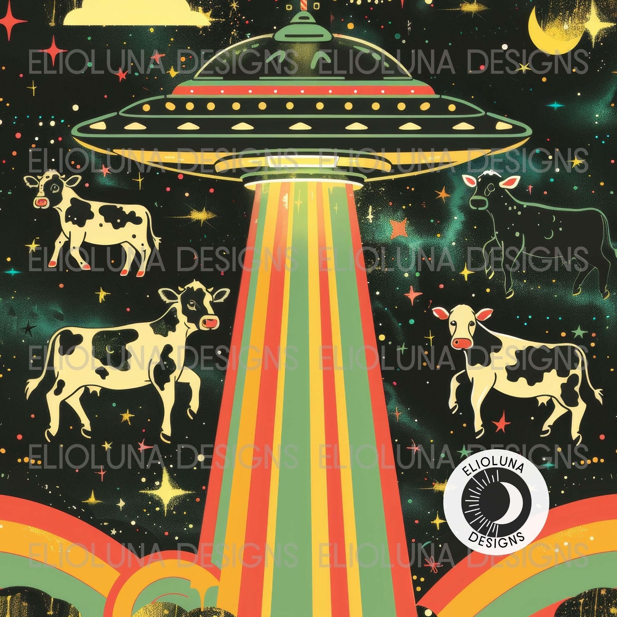 Cow Abduction Pattern Cosmic Cow Seamless Rainbow Pattern Alien ...