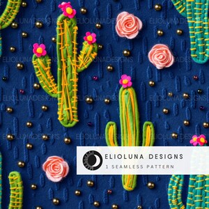 Cactus Floral Pattern Digital Paper Embroidered Western Pattern ...