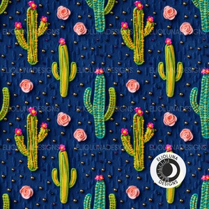 Cactus Floral Pattern Digital Paper Faux Embroidered Western Pattern ...