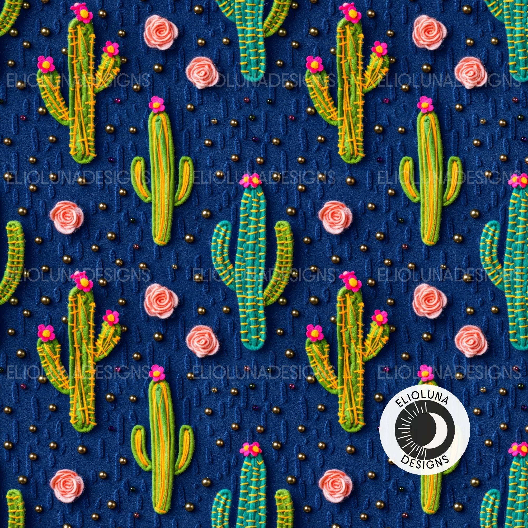 Cactus Floral Pattern Digital Paper Faux Embroidered Western Pattern ...