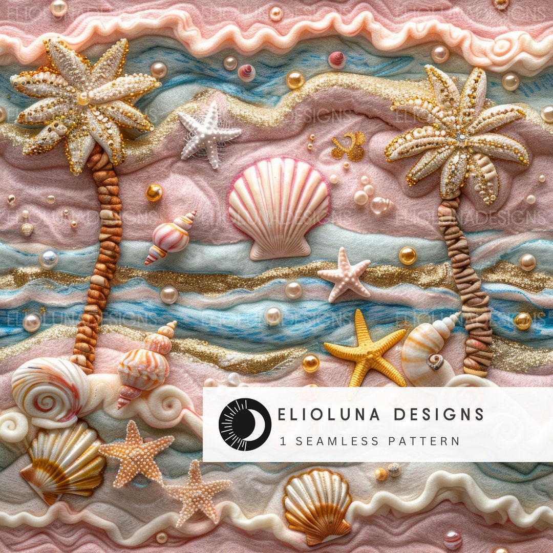 Beach Pattern Digital Paper 3D Seashell Pattern Seamless Digital ...