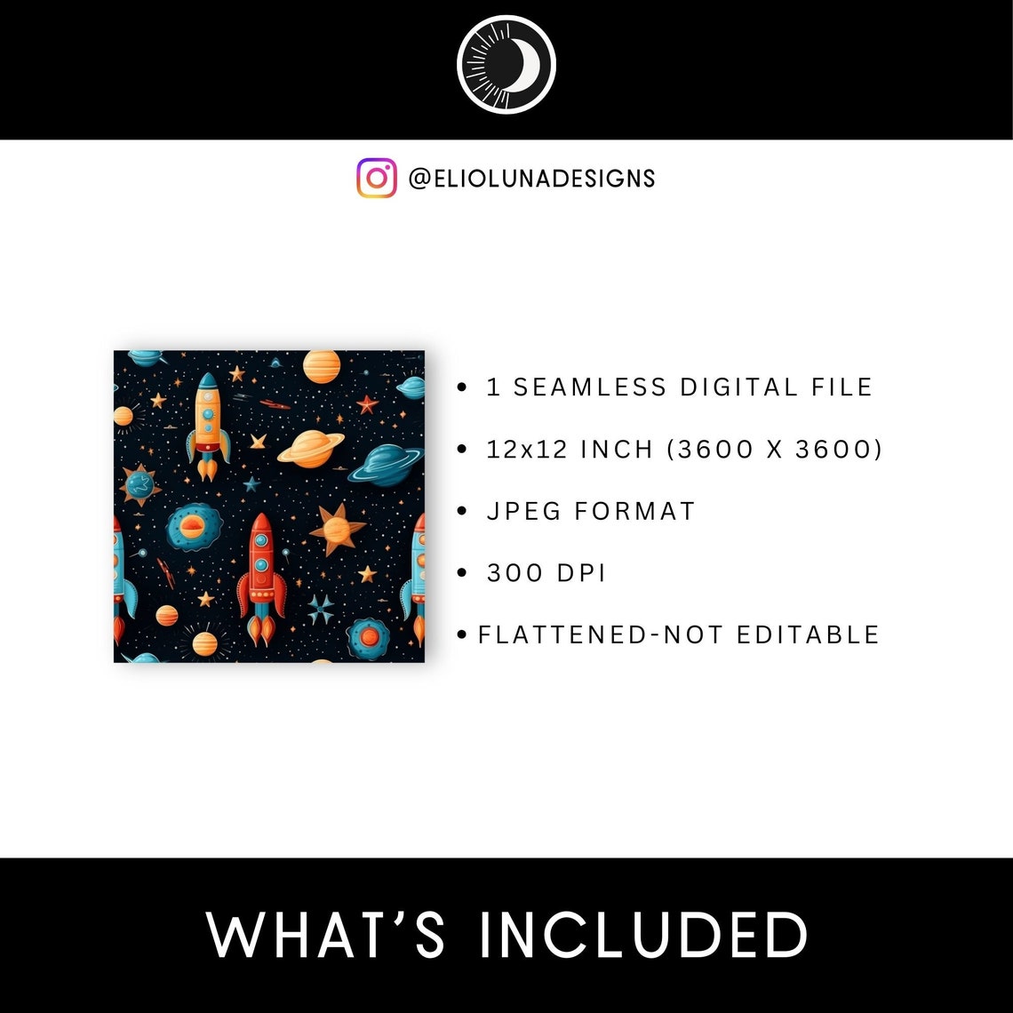 Rocket Ship Space Pattern Digital Paper Kids Space Pattern Seamless ...