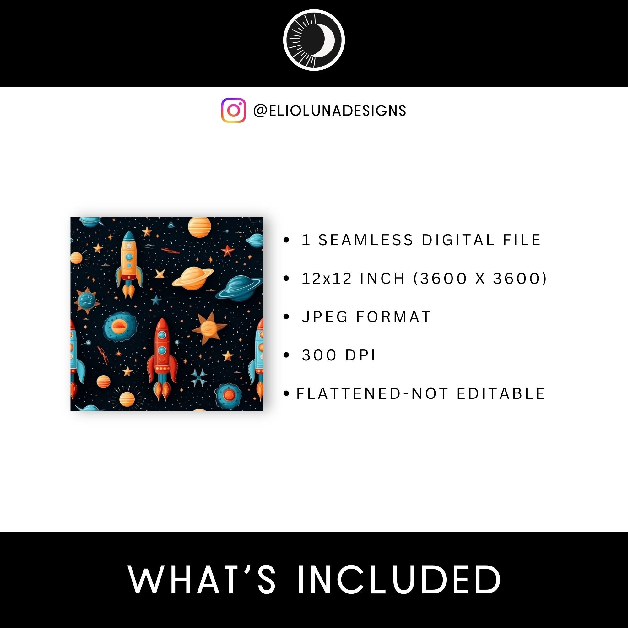 Rocket Ship Space Pattern Digital Paper Kids Space Pattern Seamless ...