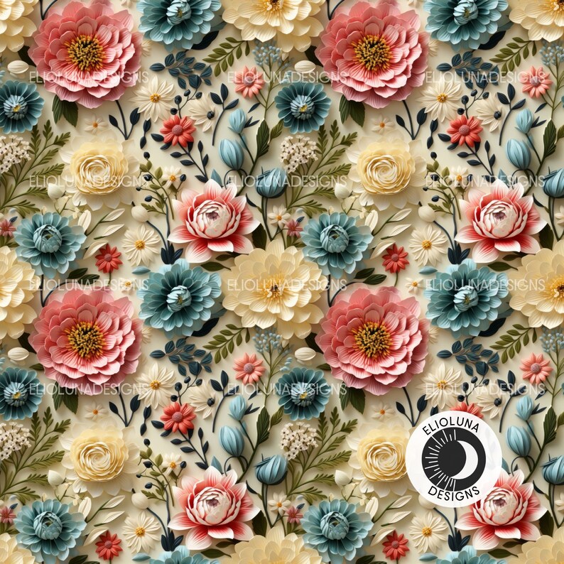 Spring Floral Pattern Digital Paper 3D Spring Flowers 3D Fabric Pattern ...