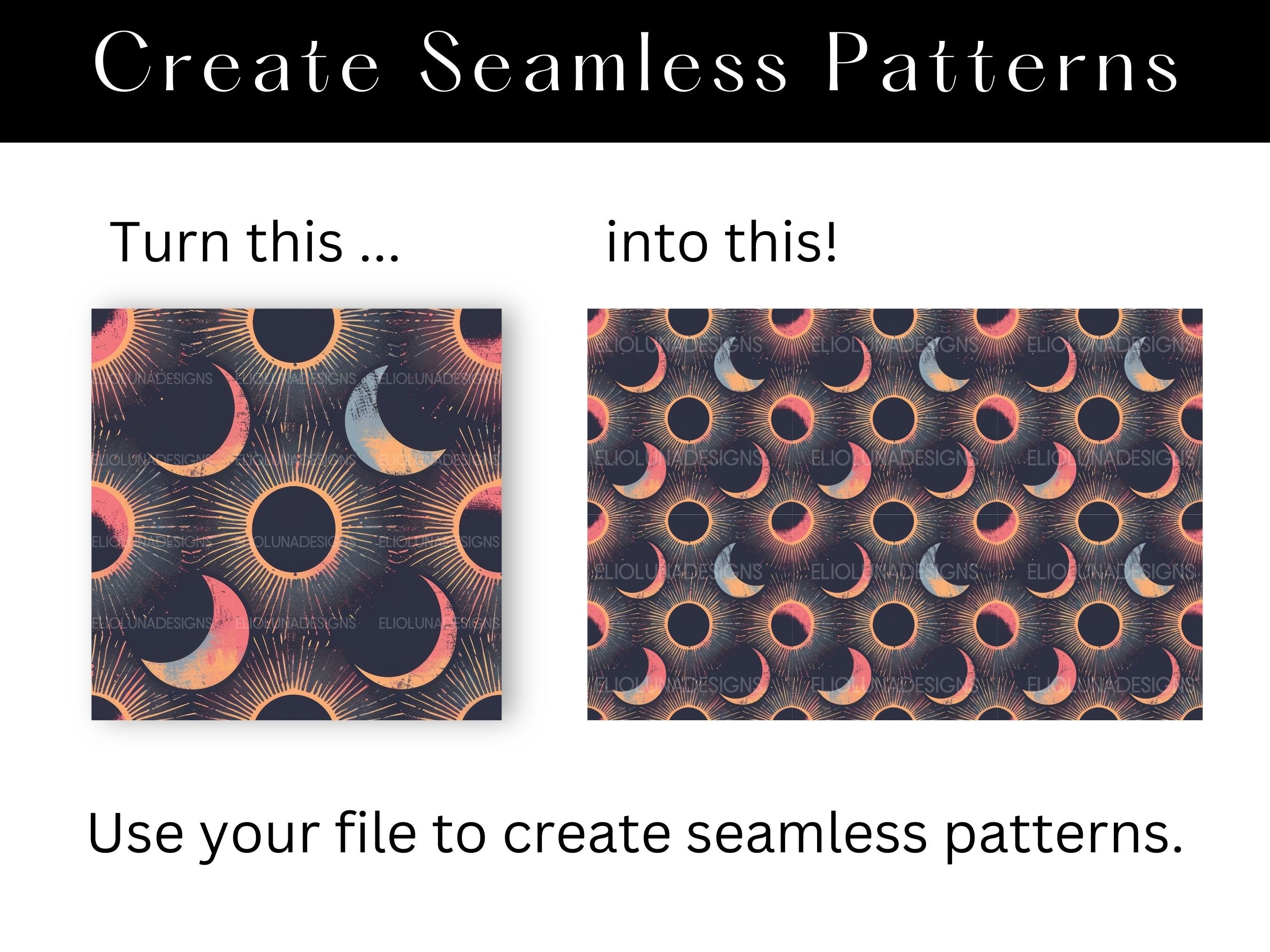 Solar Eclipse Pattern Sun Seamless Moon Digital Paper Solar Eclipse ...