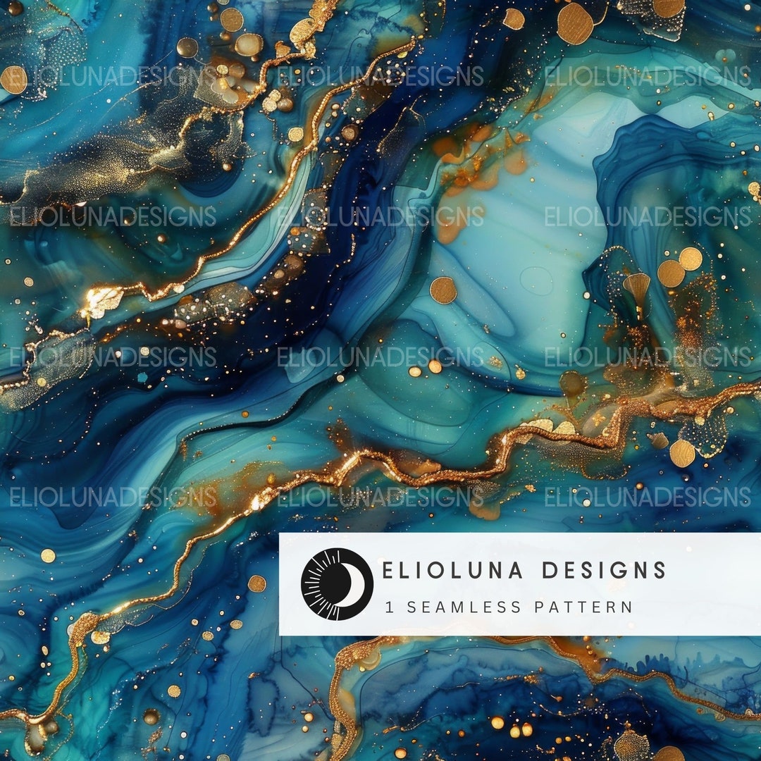 Alcohol Ink Seamless Texture Digital Paper Seamless Gold Blue Texture ...