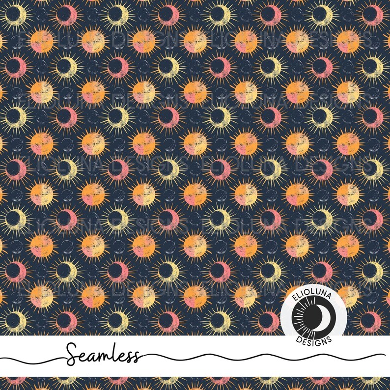 Solar Eclipse Pattern Moon Seamless Celestial Digital Paper Solar ...