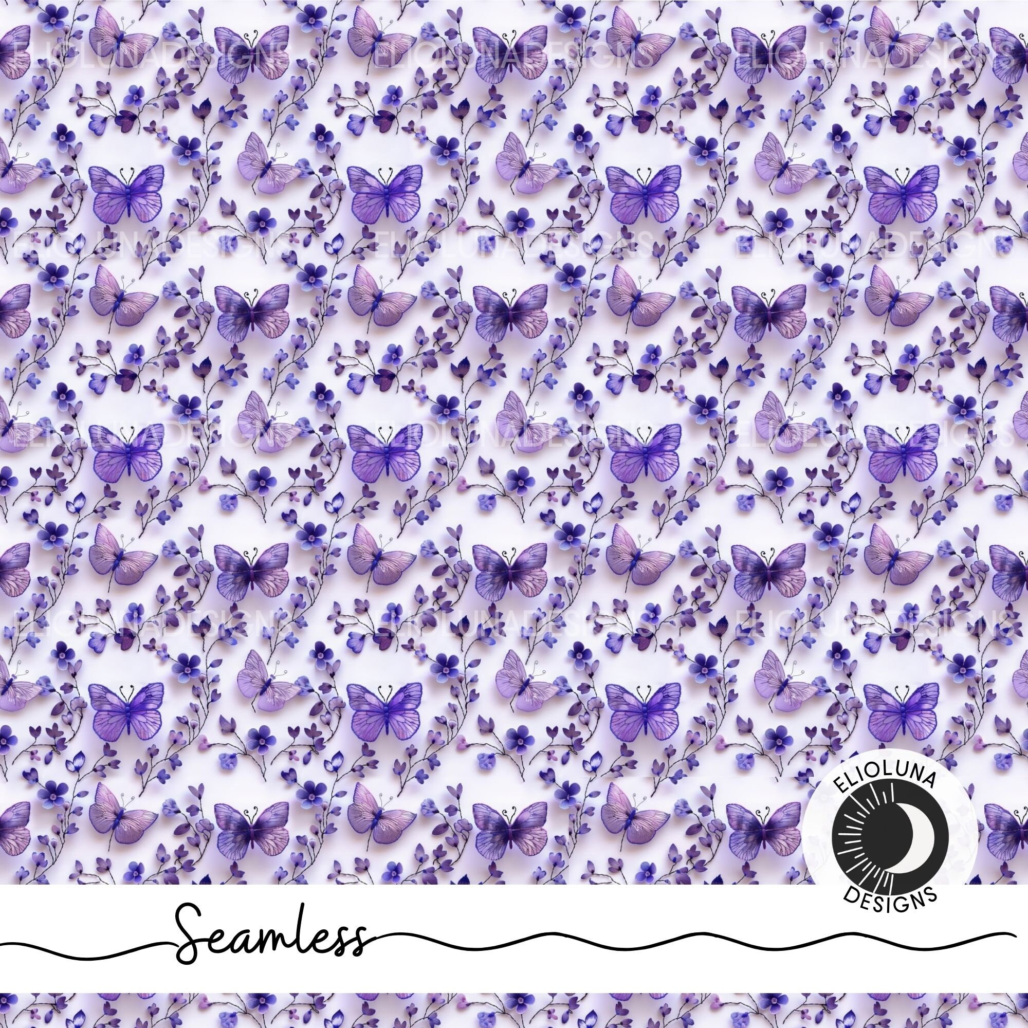 Butterfly Pattern Digital Paper 3D Butterfly Pattern Seamless Lavender ...