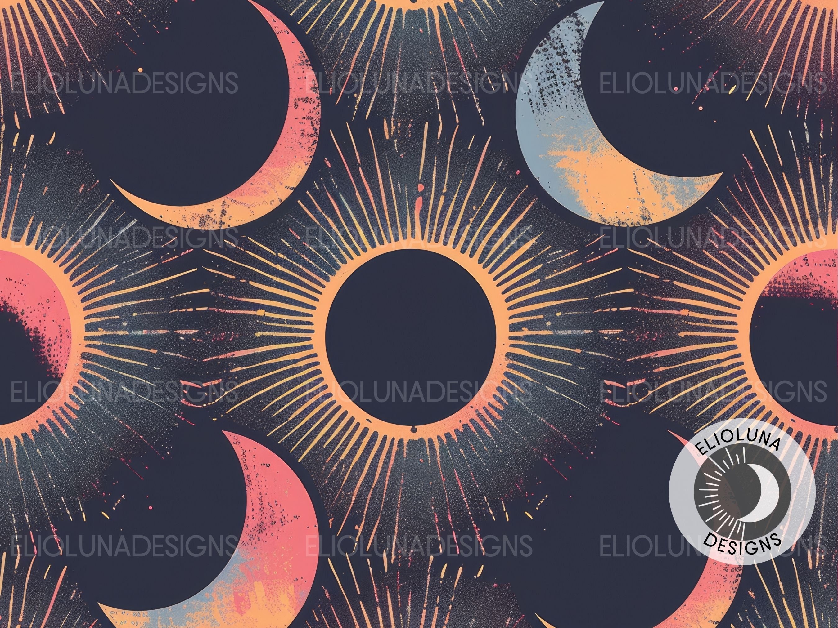 Solar Eclipse Pattern Sun Seamless Moon Digital Paper Solar Eclipse ...