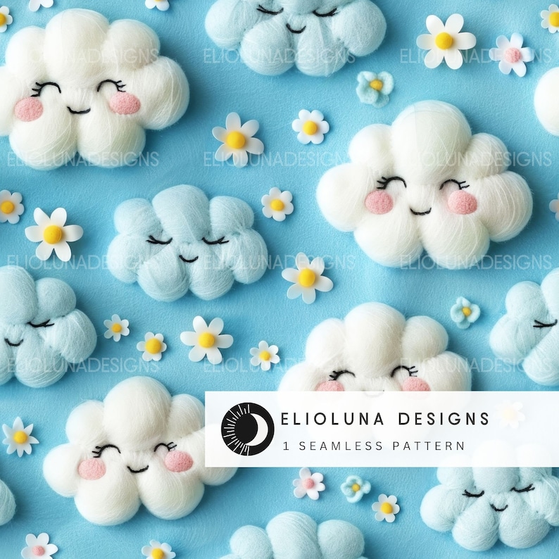 Cloud Pattern Happy Clouds Digital Paper Cute Clouds Seamless Pattern Digital Download 3D ...
