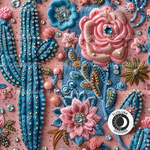 Cactus Floral Pattern Digital Paper Embroidered Western Pattern ...