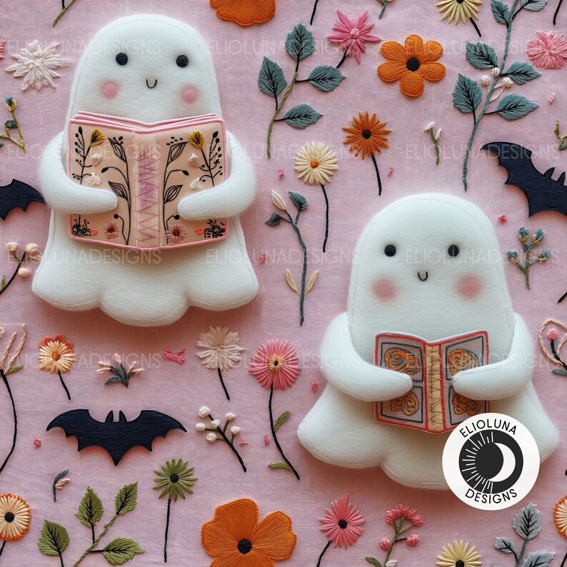Floral Reading Ghost Pattern Halloween Seamless Ghost Journal Paper ...