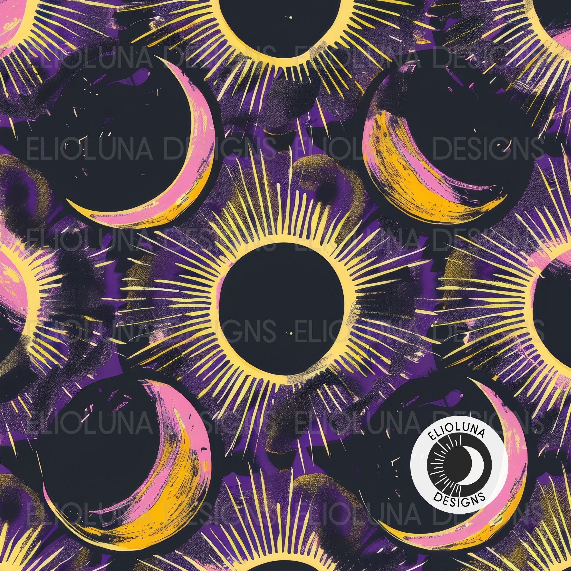 Solar Eclipse Pattern Moon Seamless Celestial Digital Paper Solar ...