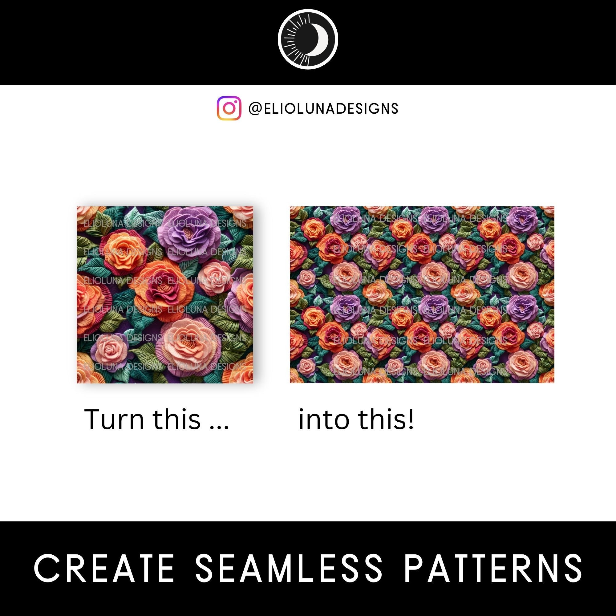 Rose Pattern 3D Faux Embroidery Floral Seamless Digital Design Floral ...