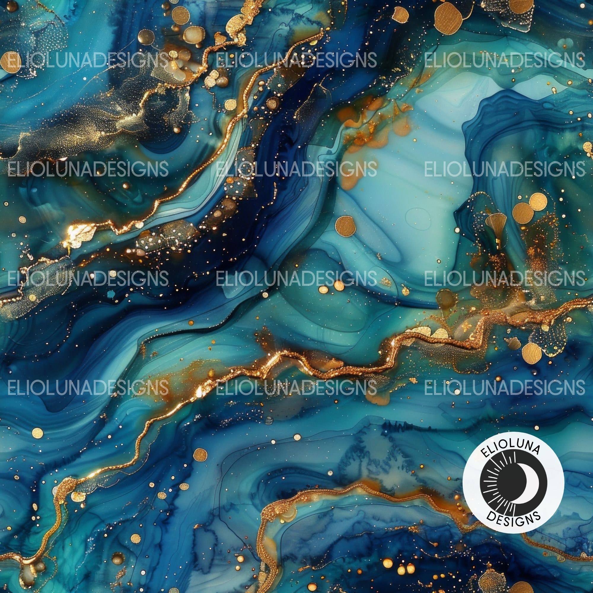 Alcohol Ink Seamless Texture Digital Paper Seamless Gold Blue Texture ...