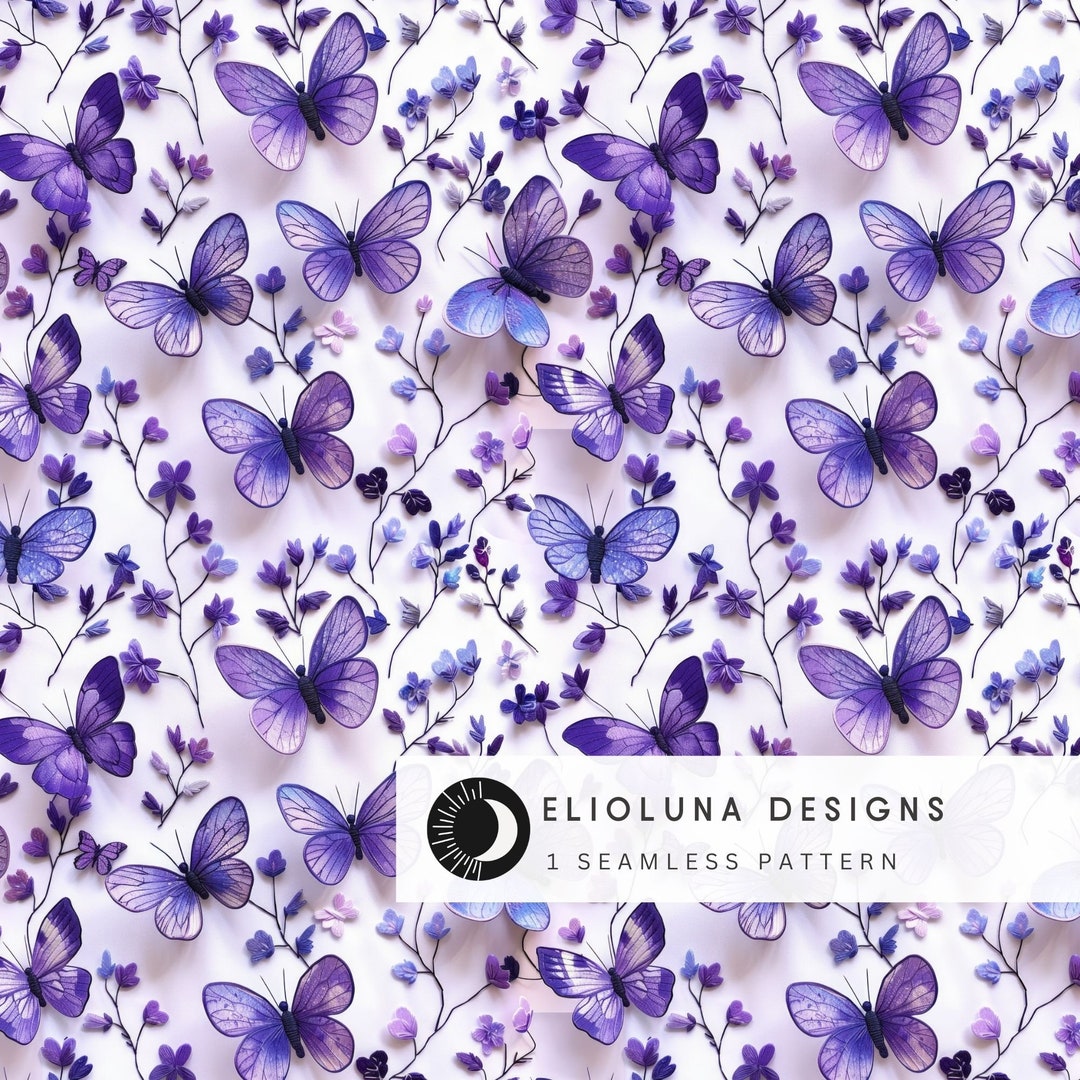 Butterfly Pattern Digital Paper 3D Butterfly Pattern Seamless Lavender ...