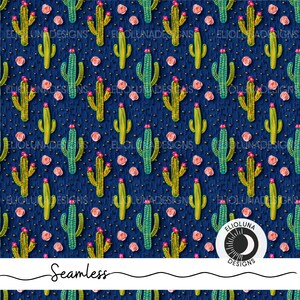 Cactus Floral Pattern Digital Paper Faux Embroidered Western Pattern ...