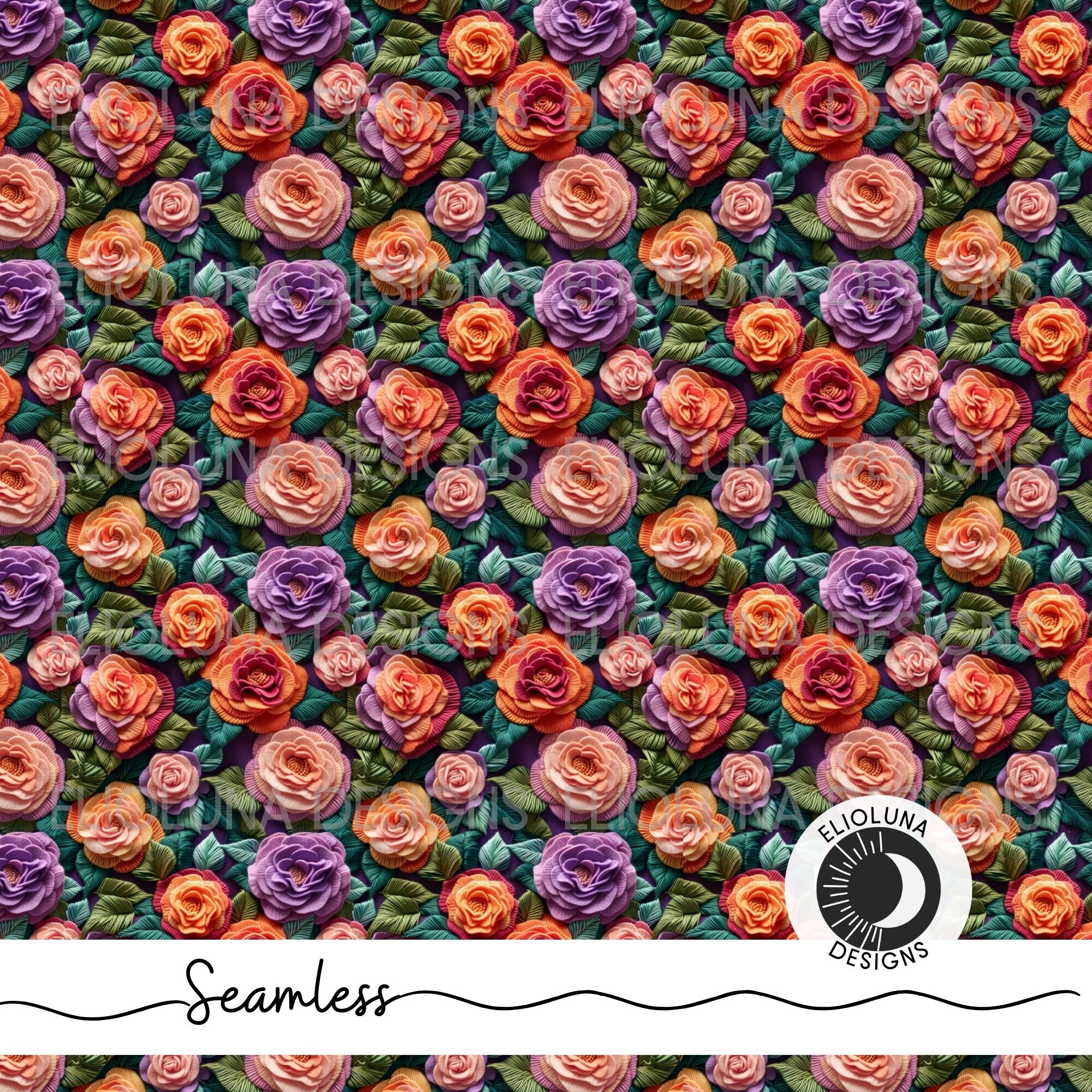 Rose Pattern 3D Faux Embroidery Floral Seamless Digital Design Floral ...