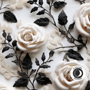 Digital Paper Black Rose Seamless Pattern Rose 3D Faux Black Roses ...