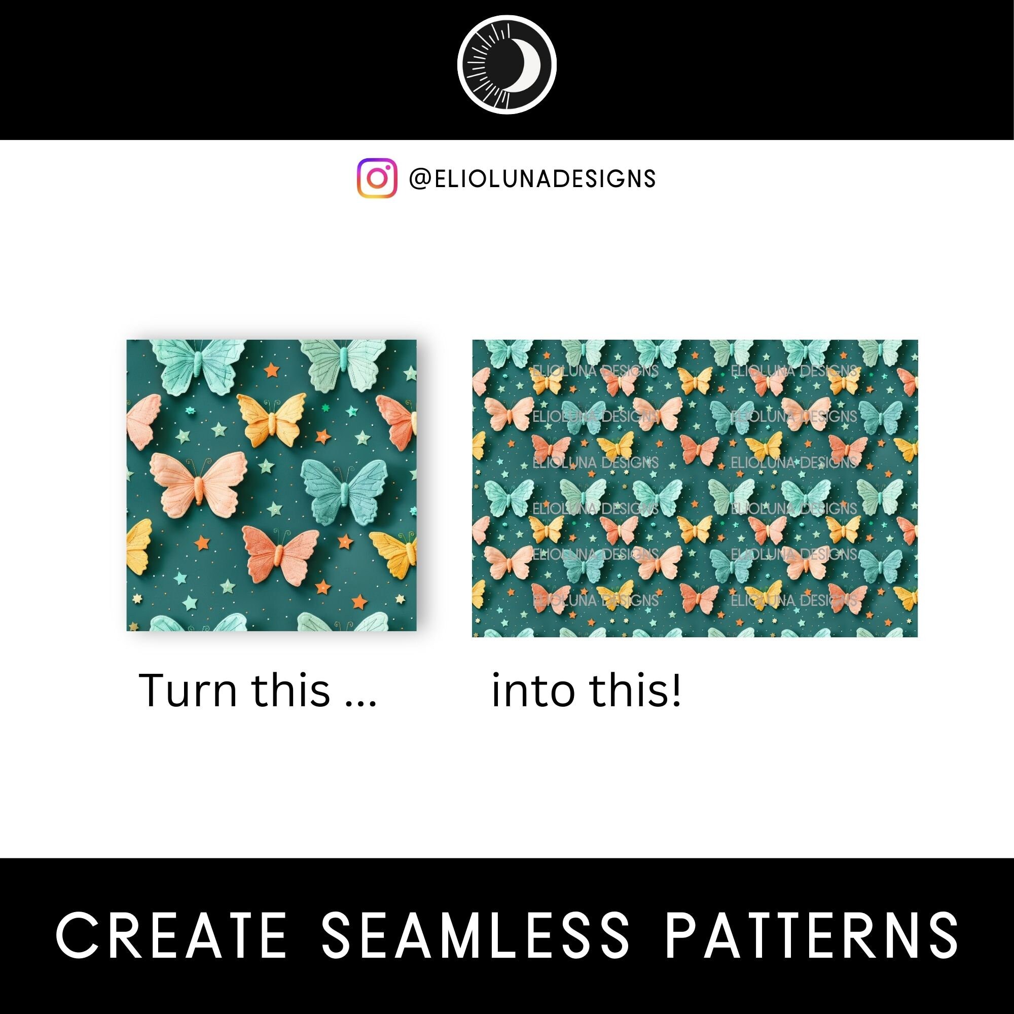 3D Butterfly Pattern Digital Paper Butterfly Star Pattern Seamless ...