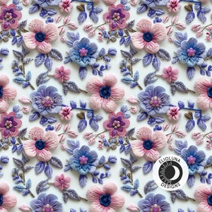 3D Floral Pattern Digital Paper Faux Embroidery Floral Pattern Seamless ...