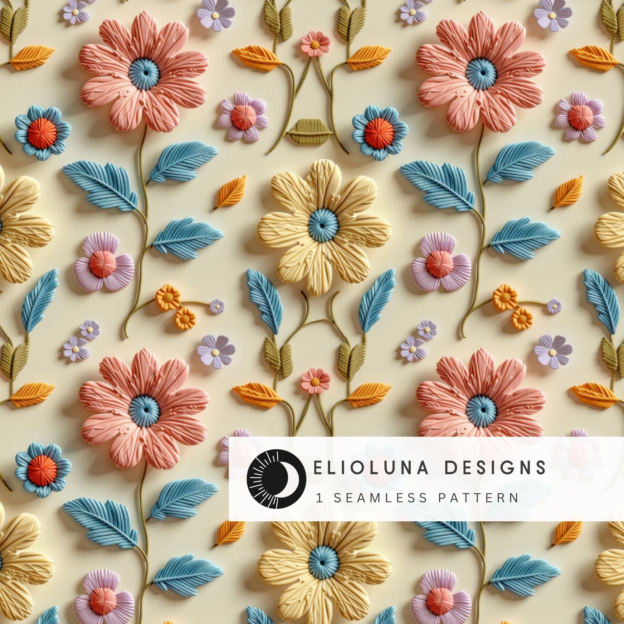 Floral Pattern Digital Paper Boho Knitted Floral Pattern Seamless ...