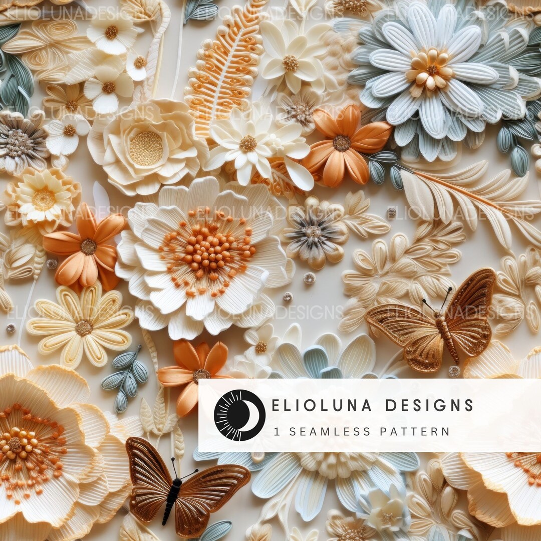 Butterfly Floral Pattern Digital 3D Boho Butterfly Seamless Pattern ...