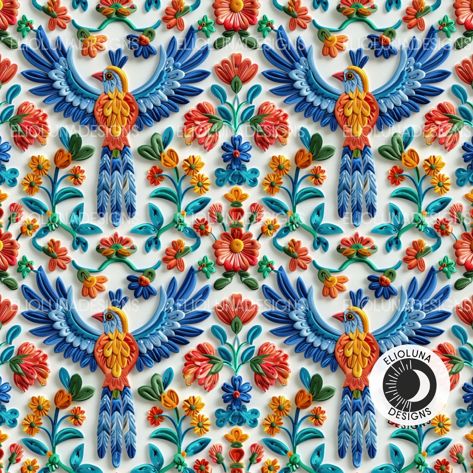 Floral Birds Pattern Digital Paper Folk Art Floral Pattern Seamless ...