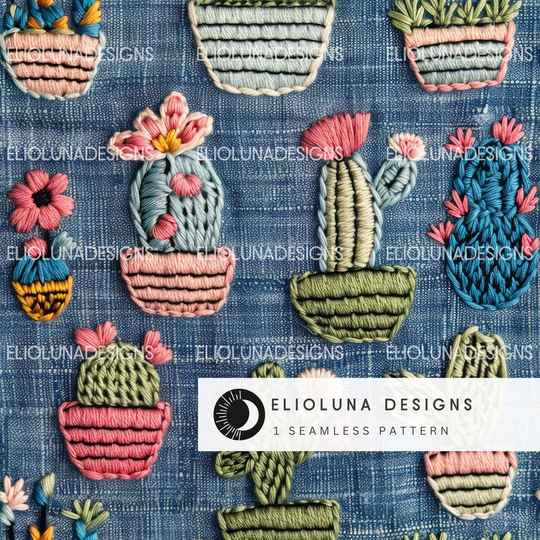Cactus Floral Pattern Digital Paper Embroidered Western Pattern ...