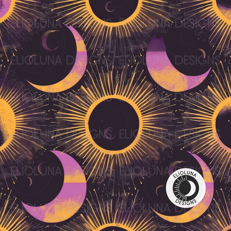 Solar Eclipse Pattern Moon Seamless Celestial Digital Paper Solar ...