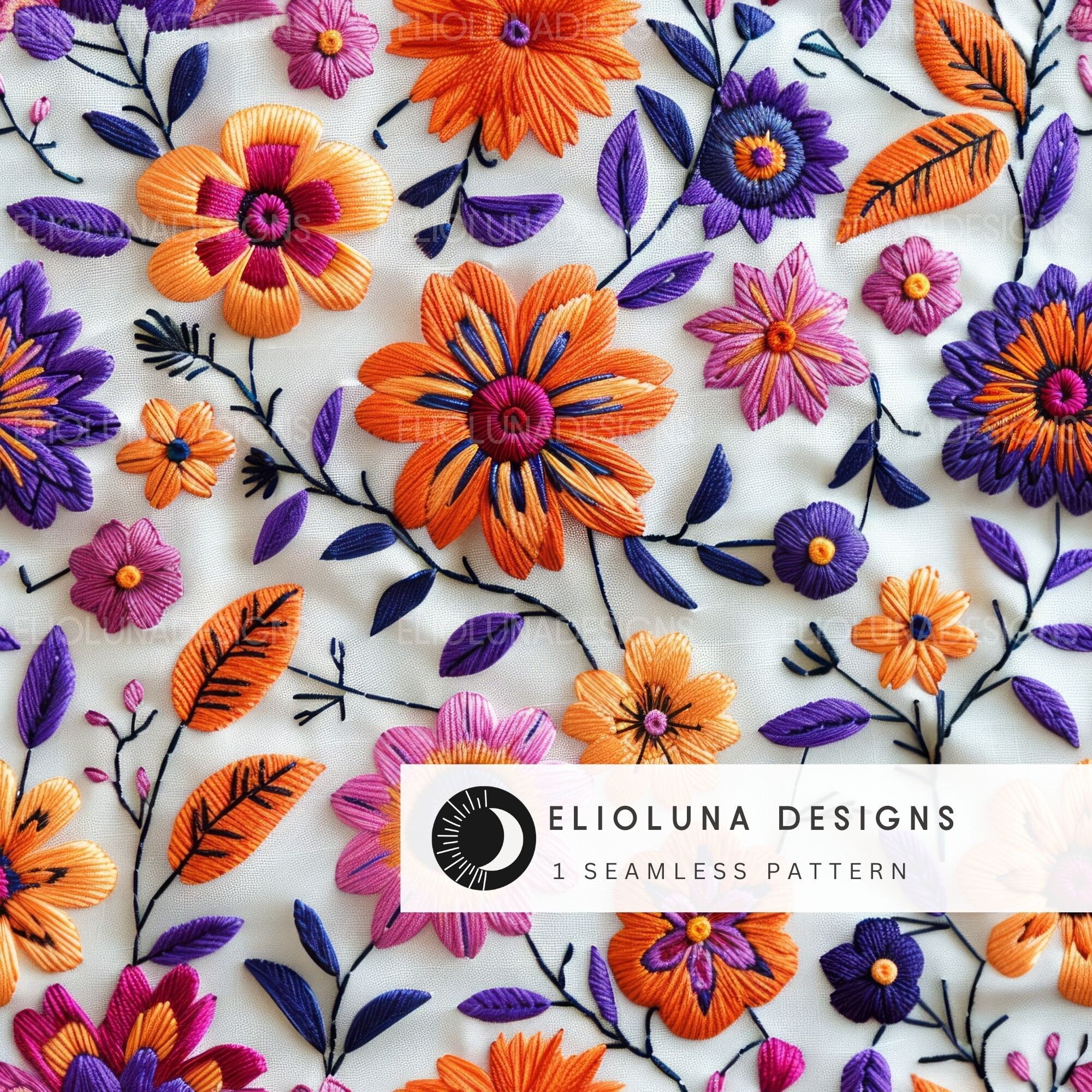 Floral Embroidery Pattern Digital Paper Folk Art Floral Pattern ...